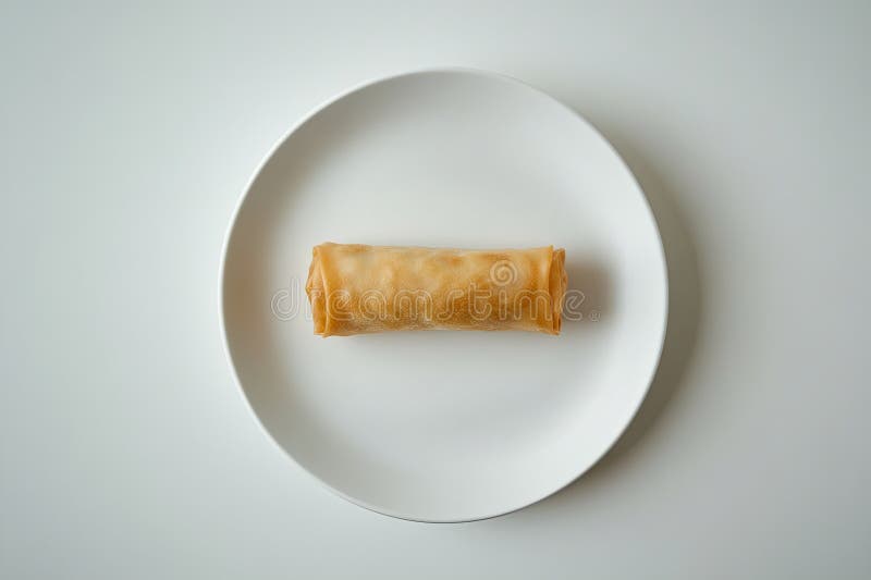 A Minimalist Photo of a Single Spring Roll Resting on a White Ceramic ...