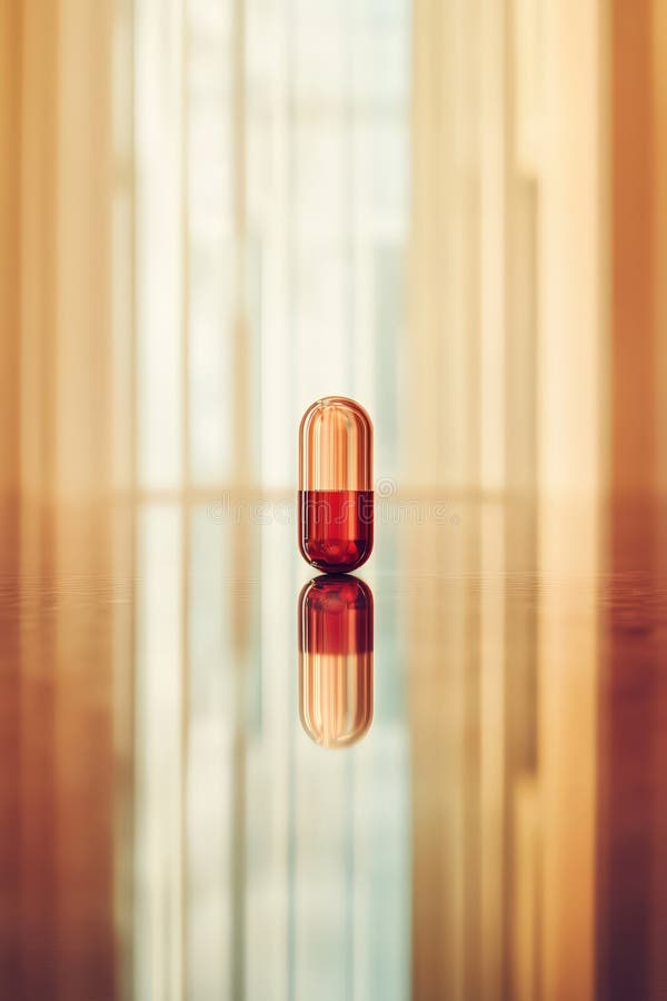 Minimalist Shot of a Single Red Capsule on a Reflective Surface. Stock ...