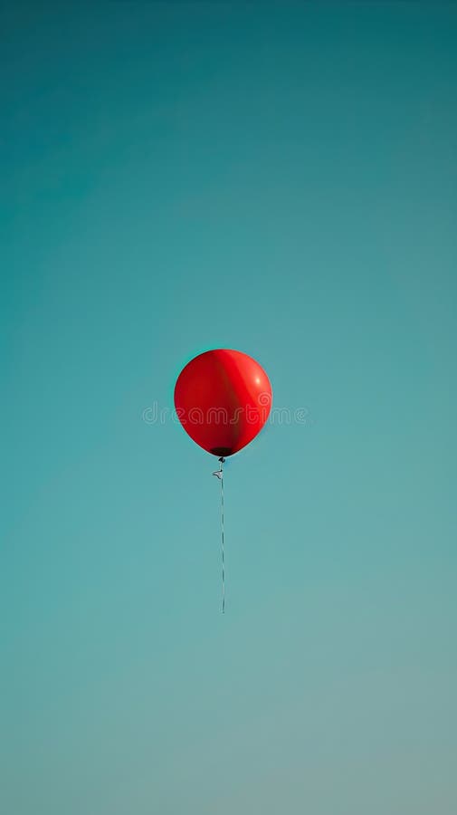 Minimalist Photography, a Single Red Balloon Floating in a Clear Blue ...