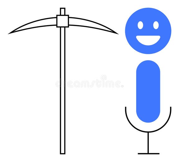 Pickaxe and Blue Happy Face Microphone Concept for Mining and ...