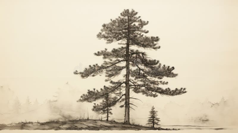 Minimalist Pine Tree Etching Stock Illustration - Illustration of ...