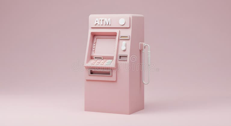 A Minimalist Pink ATM Machine Render 3D Model Design Illustration Stock ...