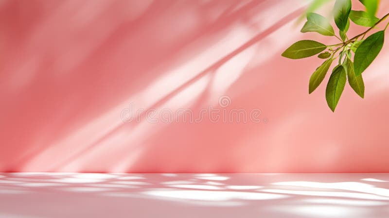 Minimalist Pink Background with Leaves Casting Shadows on Surface Stock ...