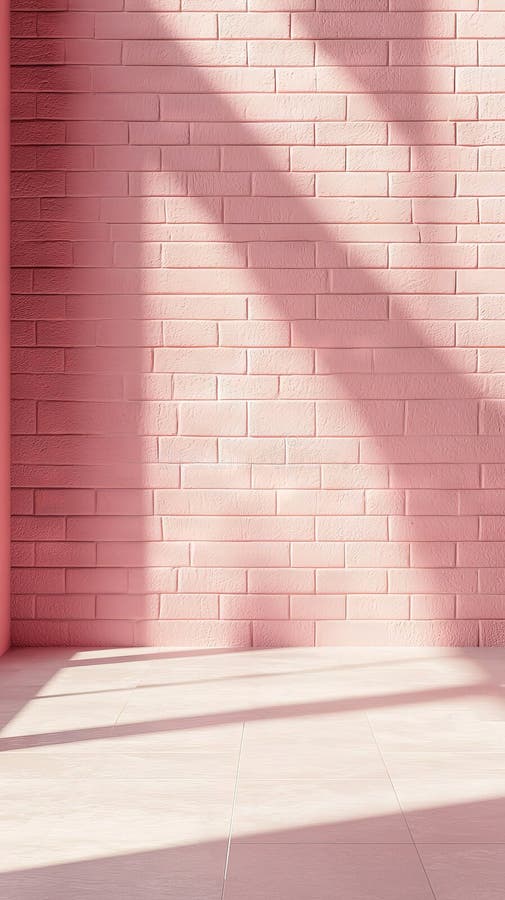 Minimalist Pink Brick Wall with Sunlight Casting Dynamic Shadows Stock ...