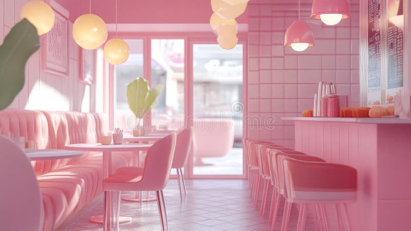 Pink Cafe Interior Design.Charming Pink Cafe Interior with Cozy ...