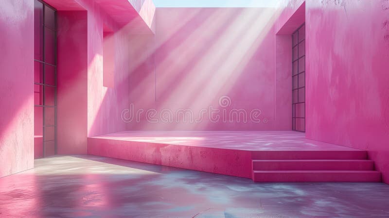 Minimalist Pink Concrete Architecture with Sun Rays Stock Illustration ...