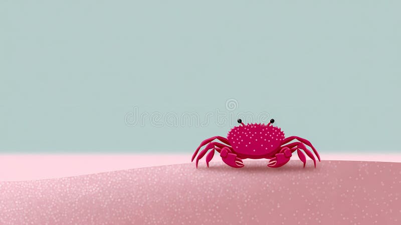 Minimalist Pink Crab Illustration on Blue Background and Shiny Pink ...