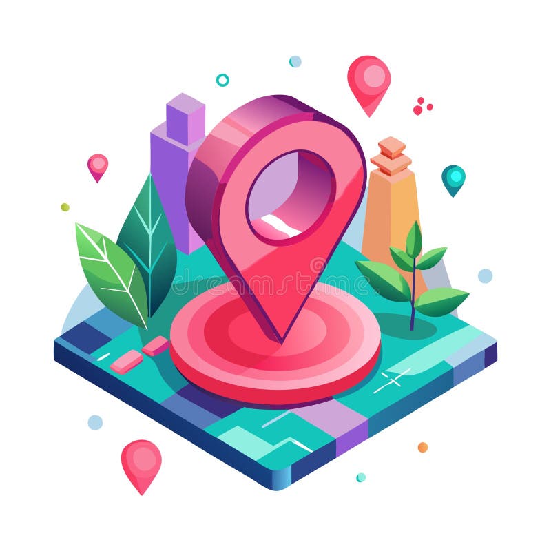 Minimalist Pink 3D Location Pin with Map Design Stock Vector ...
