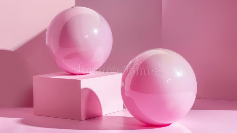 Minimalist Pink Decor with Glossy Spheres on Geometric Pedestals Stock ...