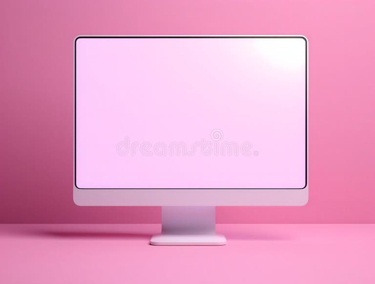 Minimalist Pink Desktop Computer Screen Mockup Stock Illustration ...