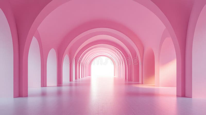 Minimalist Pink Hallway with Repeating Arch Openings, Sunlight ...