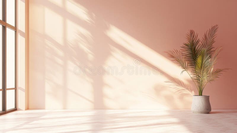 Minimalist Pink Room Interior with Sunlight and Plant Stock ...