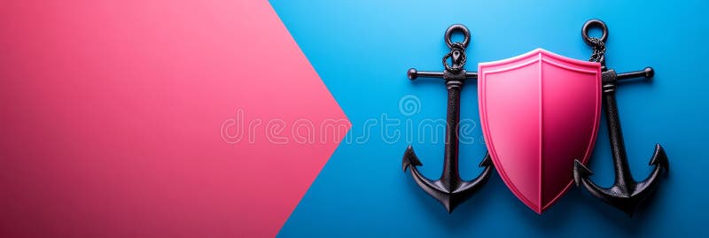 Minimalist Pink Shield and Anchors on a Split Background Symbolizing ...