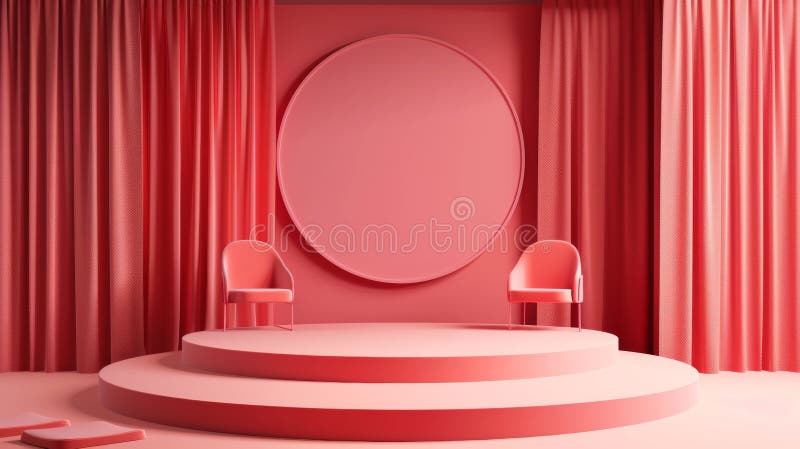 Minimalist Pink Stage with Circular Backdrop and Chairs Stock Image ...