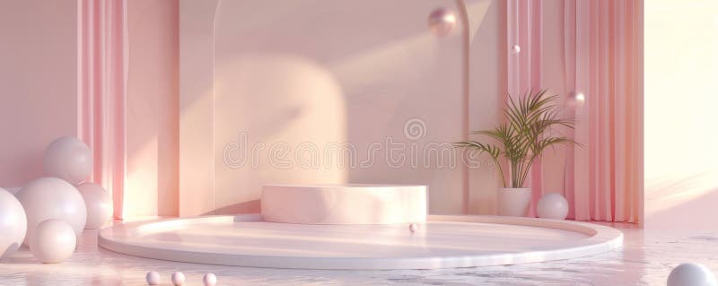 Minimalist Pink Stage Design with Round Shapes and Archways for Modern ...