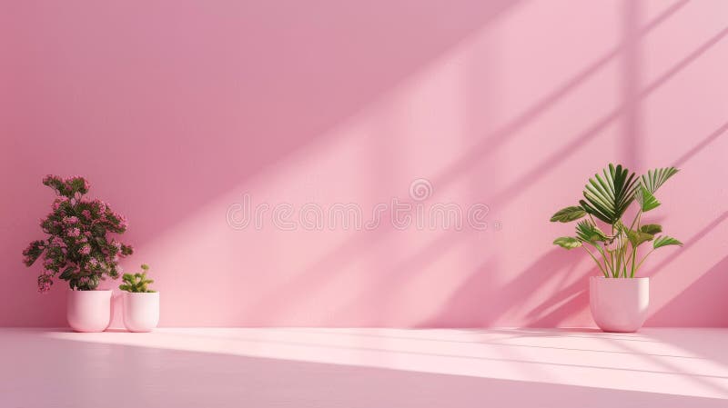 Minimalist Pink Wall with Small Plants 3d Rendering Interior, Realistic ...