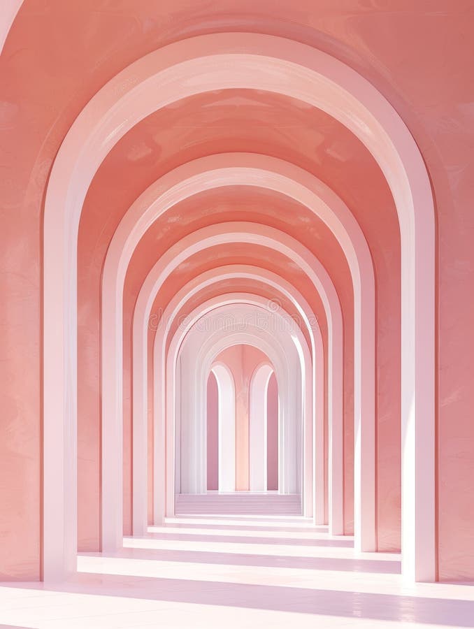 Minimalist Pink and White Arches in Hyper-realistic Architectural ...