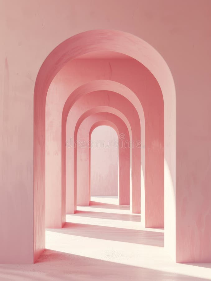 Minimalist Pink and White Arches in Hyper-realistic Architectural ...