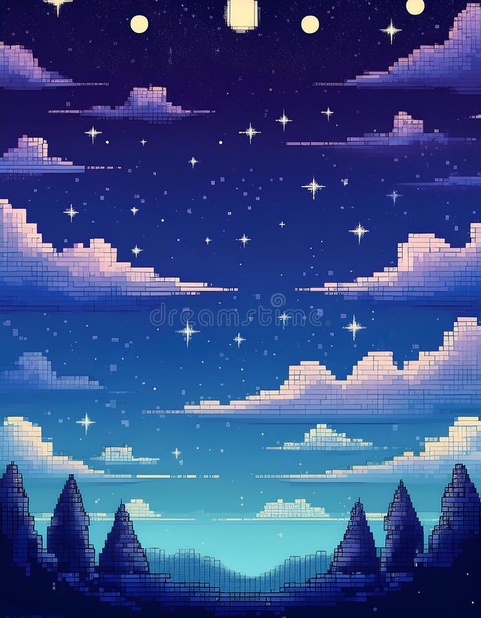 Minimalist Pixel Night Sky: Deep Blue To Black Gradient - Subtle Pixel ...