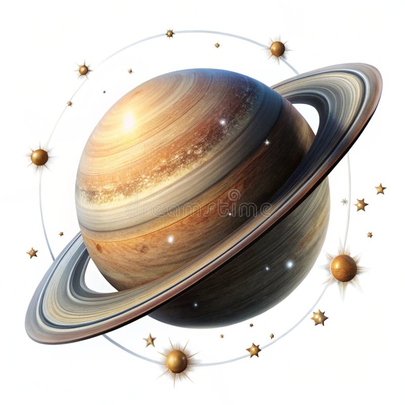 Minimalist Planet with Rings and Stars Stock Illustration ...