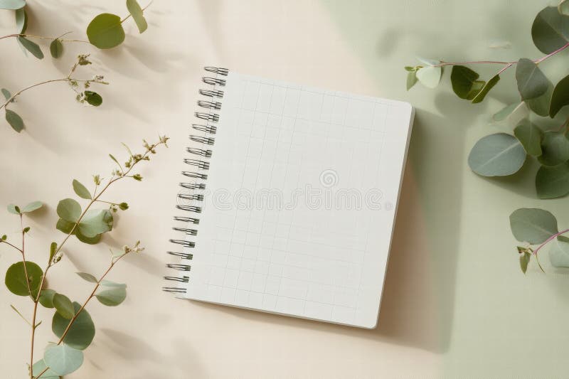 Minimalist Planner Layout on a Soft Pastel Surface Surrounded by Lush ...