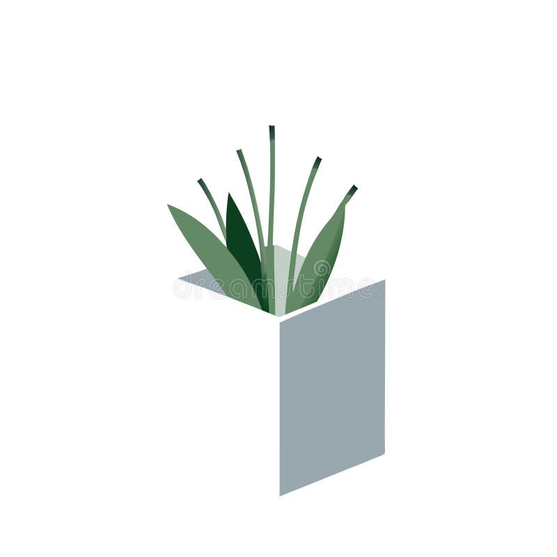Minimalist Plant Illustration in Isometric Box Stock Vector ...