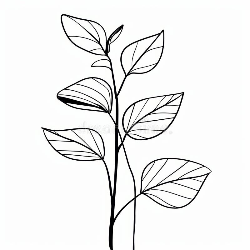 Minimalist Plant Line Drawing on White Background for Decor and Design ...