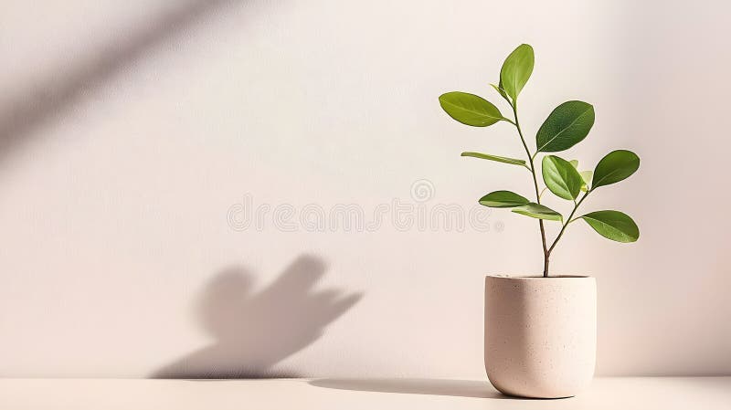 Minimalist Plant in a Modern Pot Casting Shadows Stock Illustration ...