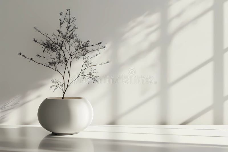 Minimalist Plant and Sunlight Shadow in White Room Stock Illustration ...