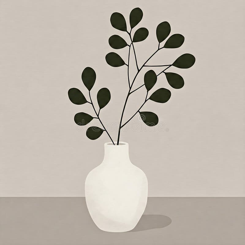 Minimalist Plant in White Vase, Abstract Art Stock Illustration ...