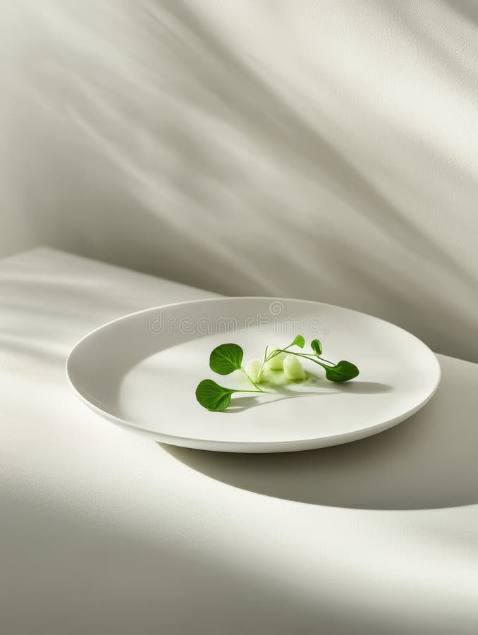 A Minimalist Plate Featuring a Delicate Arrangement of Green Leaves and ...