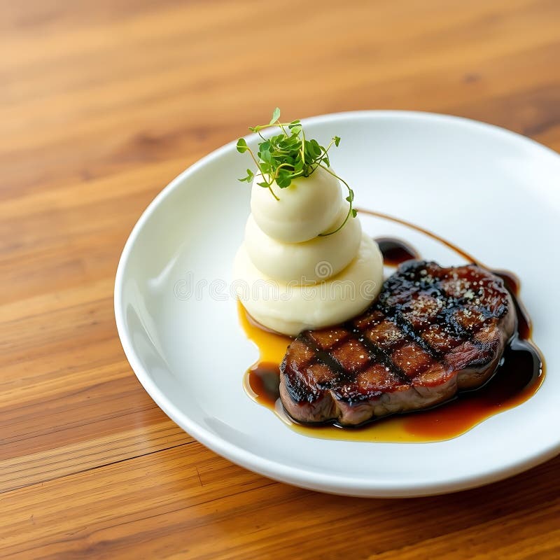 A Minimalist Plating of a Seared Steak with a Smooth Mashed Potato ...