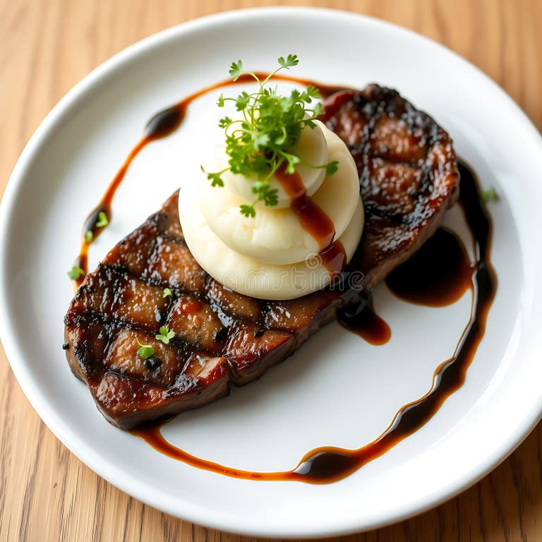 A Minimalist Plating of a Seared Steak with a Smooth Mashed Potato ...