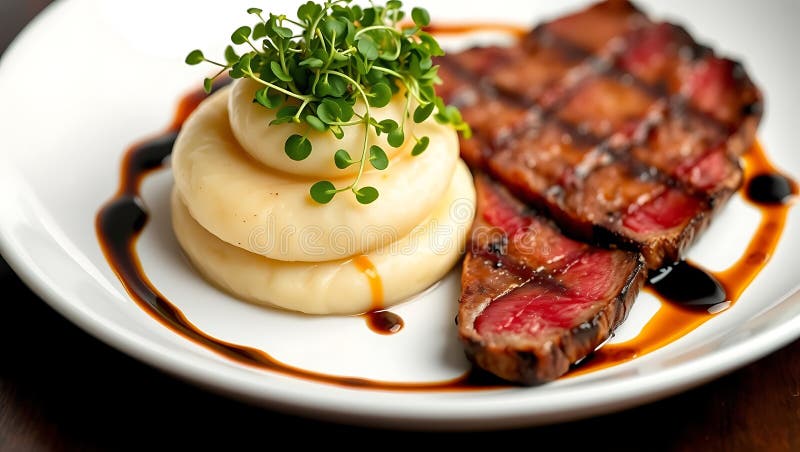 A Minimalist Plating of a Seared Steak with a Smooth Mashed Potato ...