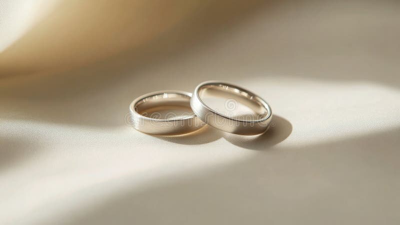 Minimalist Platinum Wedding Rings on Soft Beige Background: Elegant and ...