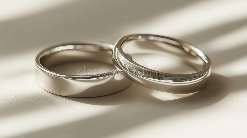 Minimalist Platinum Wedding Rings on Soft Beige Background: Elegant and ...