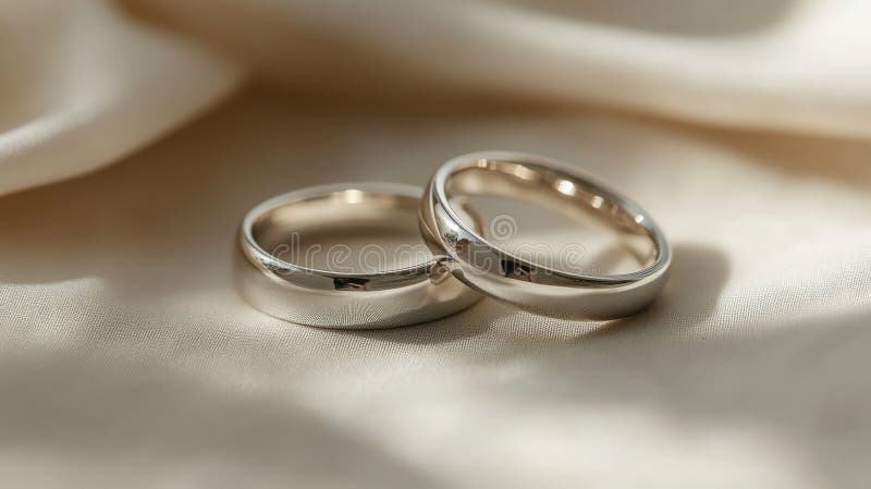 Minimalist Platinum Wedding Rings on Soft Beige Background: Elegant and ...