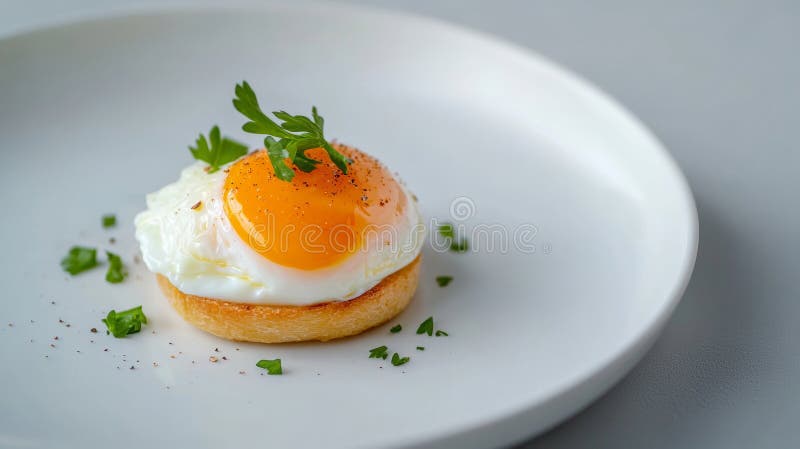Minimalist Poached Egg Elegantly Plated on a Tiny Bread Base on an ...