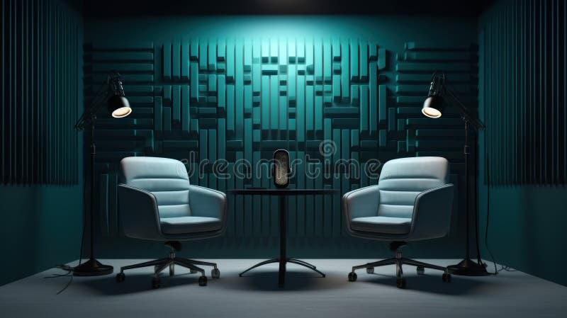 Podcast Room Interior with Two Empty Chairs and Spotlights. Generative ...