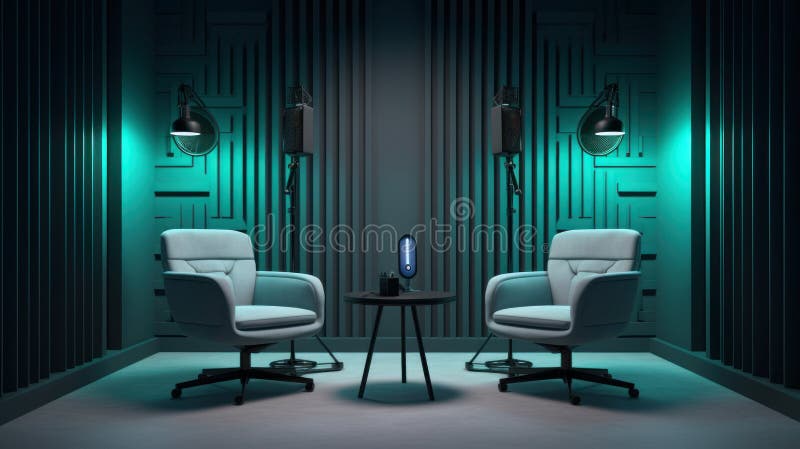 Podcast Room Interior with Two Empty Chairs and Spotlights. Generative ...