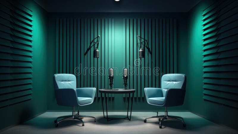 Podcast Room Interior with Two Empty Chairs and Spotlights. Generative ...
