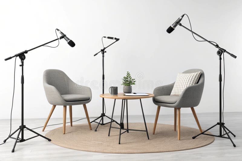 Minimalist Podcast Studio with a Clean Setup of Two Chairs, a Table ...