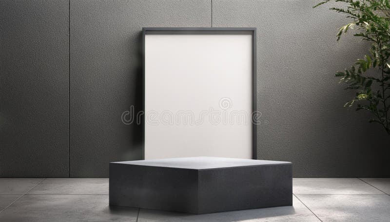 Minimalist Podium with a Blank Frame on a Concrete Stage in a Modern ...
