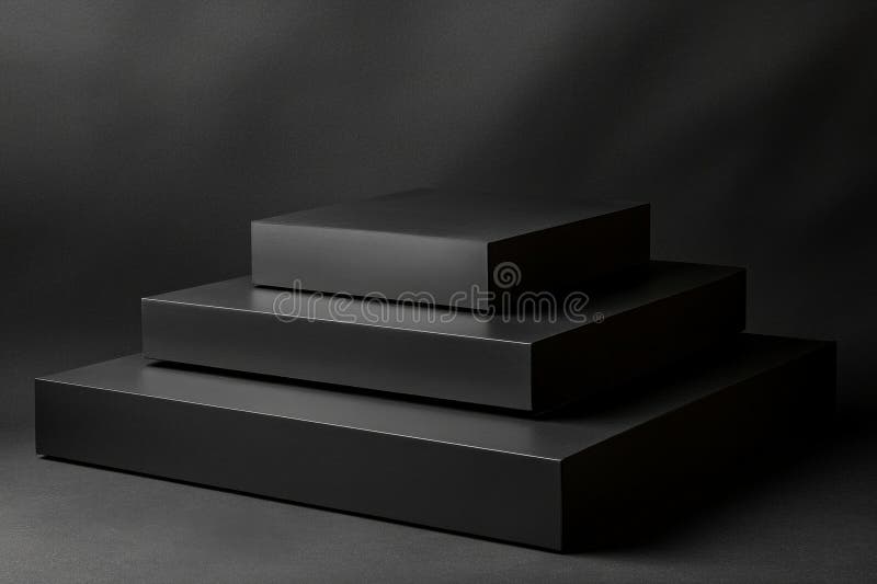 Minimalist Podium Mockups with Black Rectangular Platforms on a Dark ...
