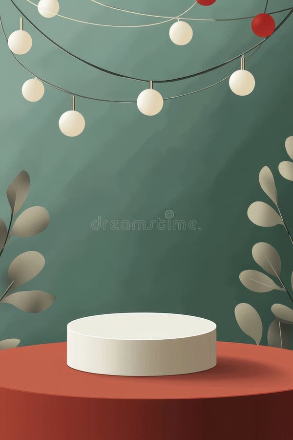 Elegant Minimal Podium Scene with Decorative String Lights and Festive ...