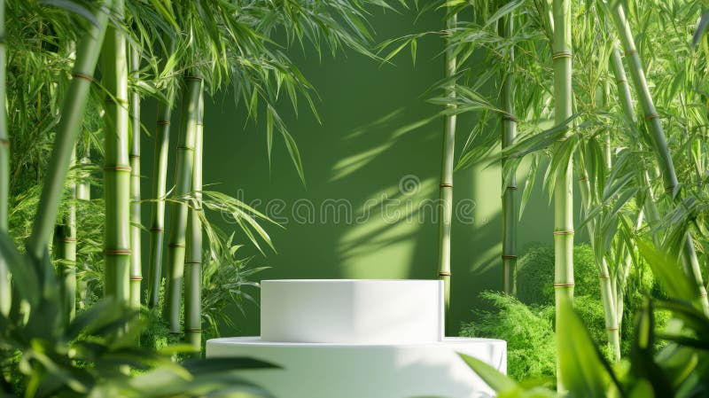 Minimalist Podium in Serene Bamboo Forest Setting for Nature-inspired ...