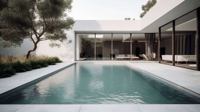 Minimalist Pool Design with Clean Lines and Minimal Landscaping. AI ...