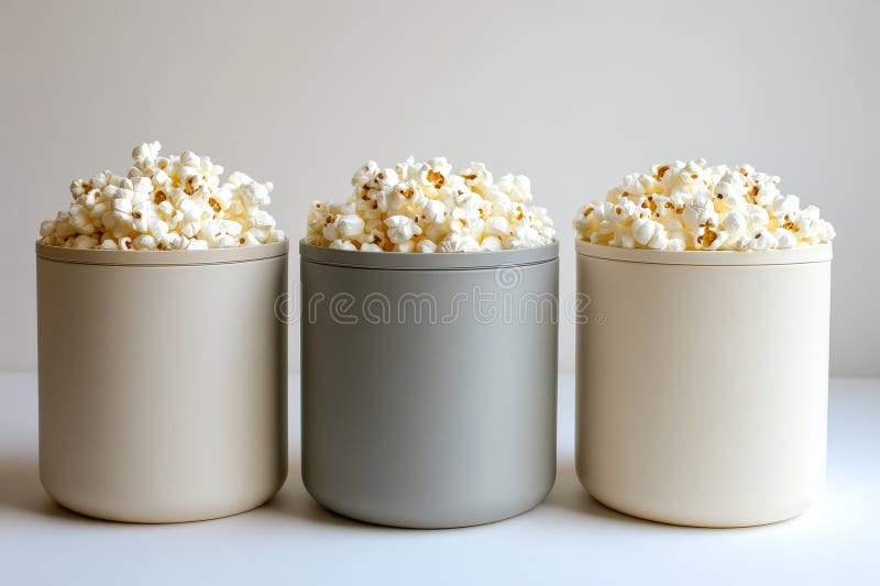 Minimalist Popcorn Display in Neutral Toned Containers Stock ...