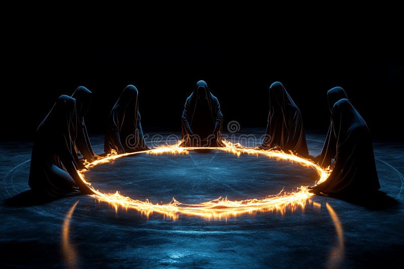 A Minimalist Portrayal of a Coven Practicing Sorcery Stock Illustration ...