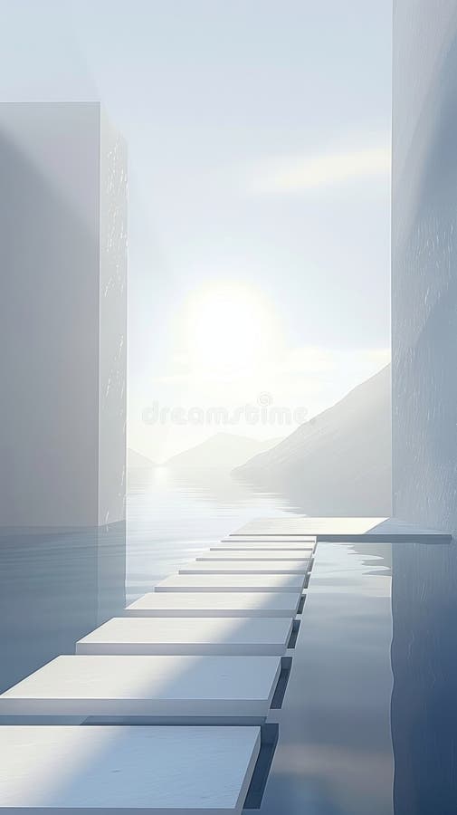 A Minimalist Portrayal of a Geometric Lake with a Clean Simple ...